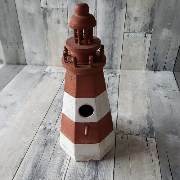 Accents | Wood Indoor Red And White Striped Birdhouse Lighthouse | Poshmark